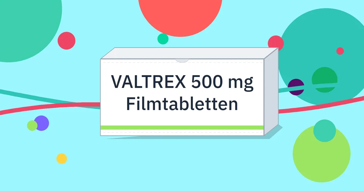 Symbolbild: Packung mit der Aufschrift VALTREX 500 mg Filmtabletten (PZN 12486284) – Verfügbarkeit und Bezug in Apotheken in Frankfurt am Main