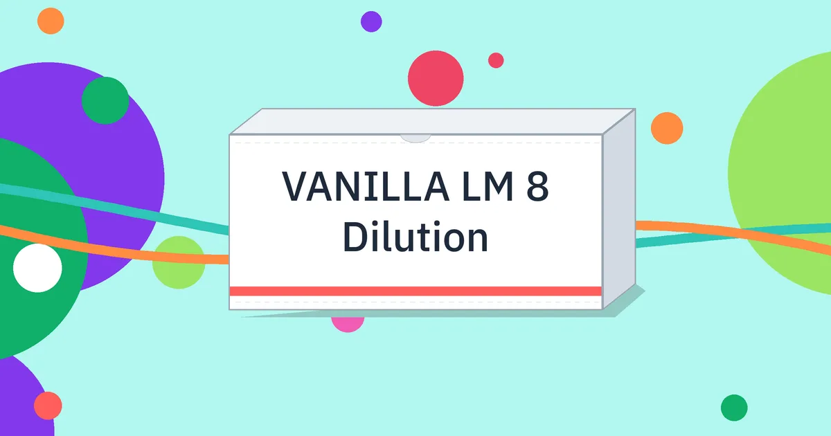 Symbolbild: Packung mit der Aufschrift VANILLA LM 8 Dilution (PZN 13263468) – Verfügbarkeit und Bezug in Apotheken in Frankfurt am Main