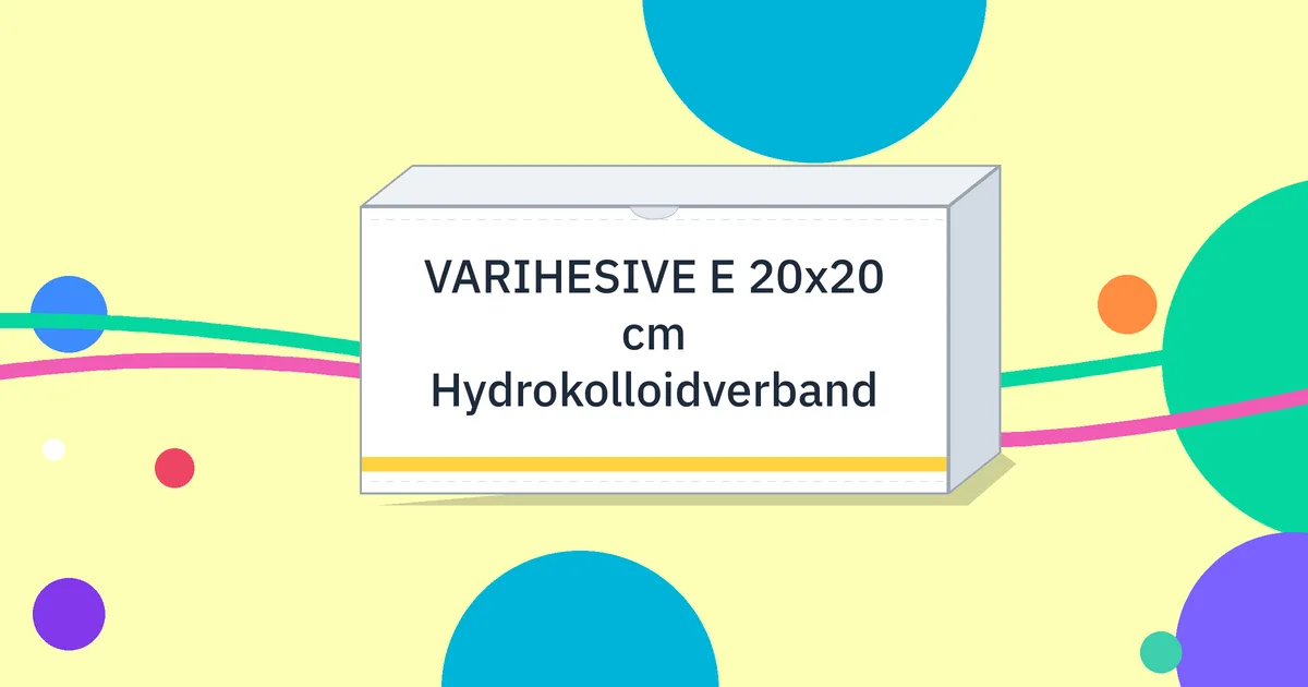 Symbolbild: Packung mit der Aufschrift VARIHESIVE E 20x20 cm Hydrokolloidverband (PZN 20055210) – Verfügbarkeit und Bezug in Apotheken in Frankfurt am Main