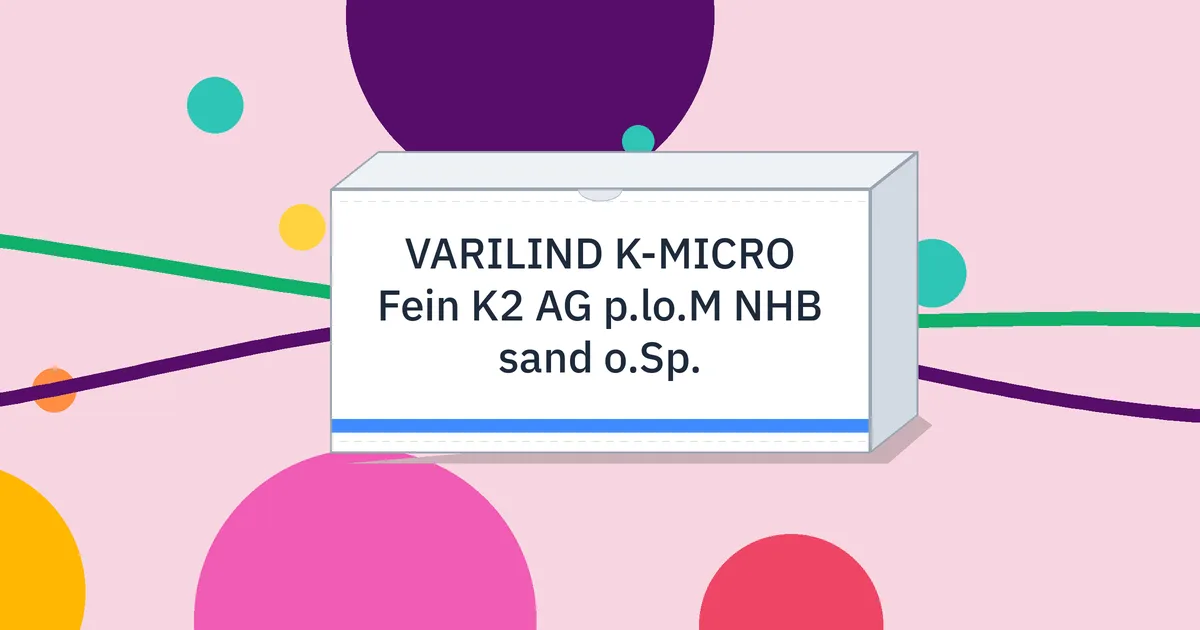 Symbolbild: Packung mit der Aufschrift VARILIND K-MICRO Fein K2 AG p.lo.M NHB sand o.Sp. (PZN 20556053) – Verfügbarkeit und Bezug in Apotheken in Frankfurt am Main