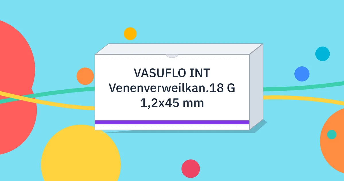 Symbolbild: Packung mit der Aufschrift VASUFLO INT Venenverweilkan.18 G 1,2x45 mm (PZN 00270165) – Verfügbarkeit und Bezug in Apotheken in Frankfurt am Main