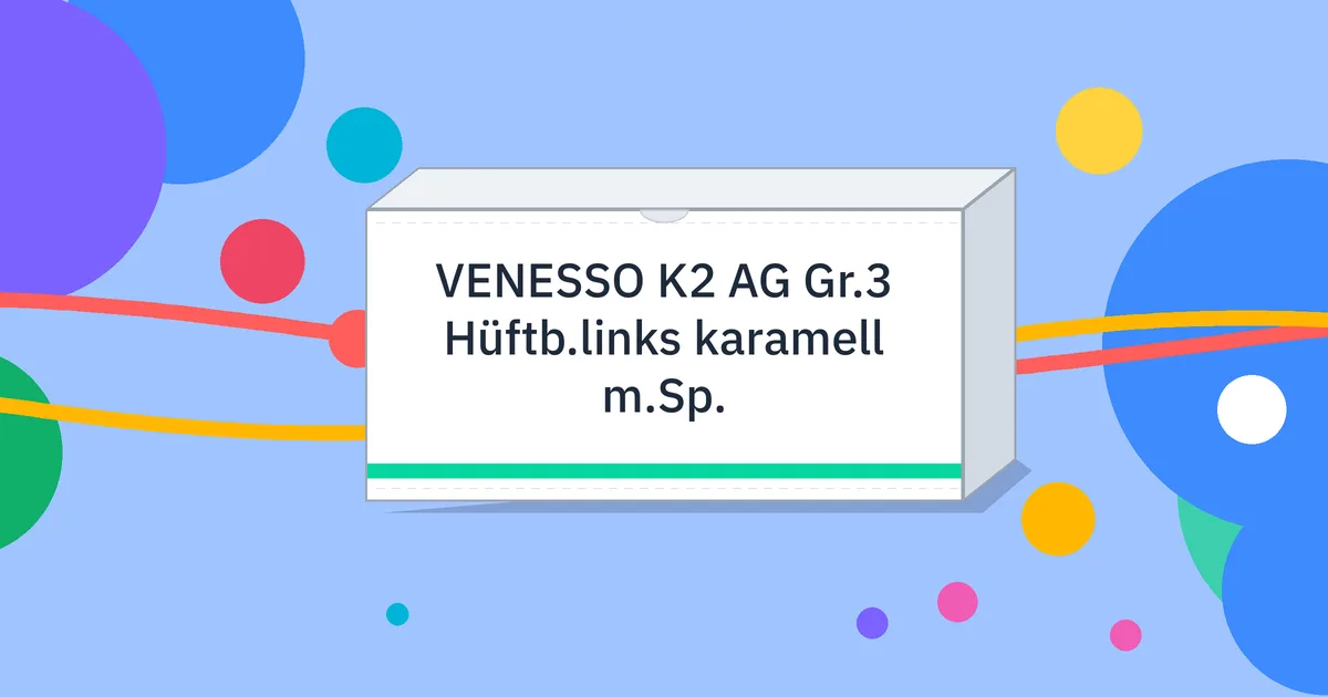 Symbolbild: Packung mit der Aufschrift VENESSO K2 AG Gr.3 Hüftb.links karamell m.Sp. (PZN 13761611) – Verfügbarkeit und Bezug in Apotheken in Frankfurt am Main