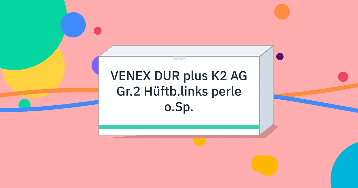 Symbolbild: Packung mit der Aufschrift VENEX DUR plus K2 AG Gr.2 Hüftb.links perle o.Sp. (PZN 03240087) – Verfügbarkeit und Bezug in Apotheken in Frankfurt am Main