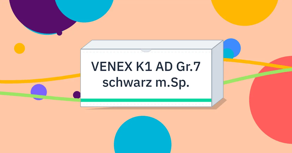 Symbolbild: Packung mit der Aufschrift VENEX K1 AD Gr.7 schwarz m.Sp. (PZN 03184331) – Verfügbarkeit und Bezug in Apotheken in Frankfurt am Main