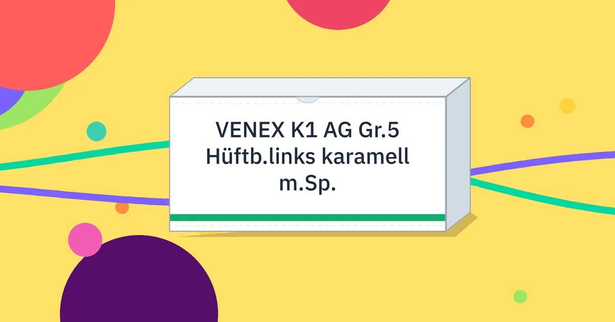 Symbolbild: Packung mit der Aufschrift VENEX K1 AG Gr.5 Hüftb.links karamell m.Sp. (PZN 13760959) – Verfügbarkeit und Bezug in Apotheken in Frankfurt am Main