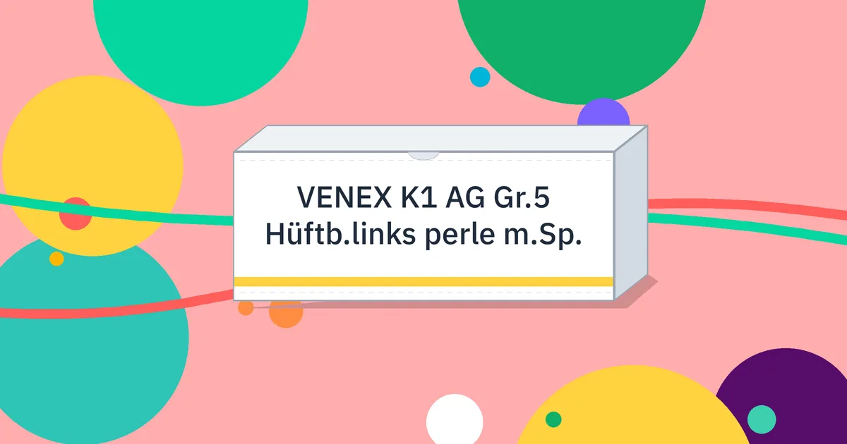 Symbolbild: Packung mit der Aufschrift VENEX K1 AG Gr.5 Hüftb.links perle m.Sp. (PZN 03199723) – Verfügbarkeit und Bezug in Apotheken in Frankfurt am Main
