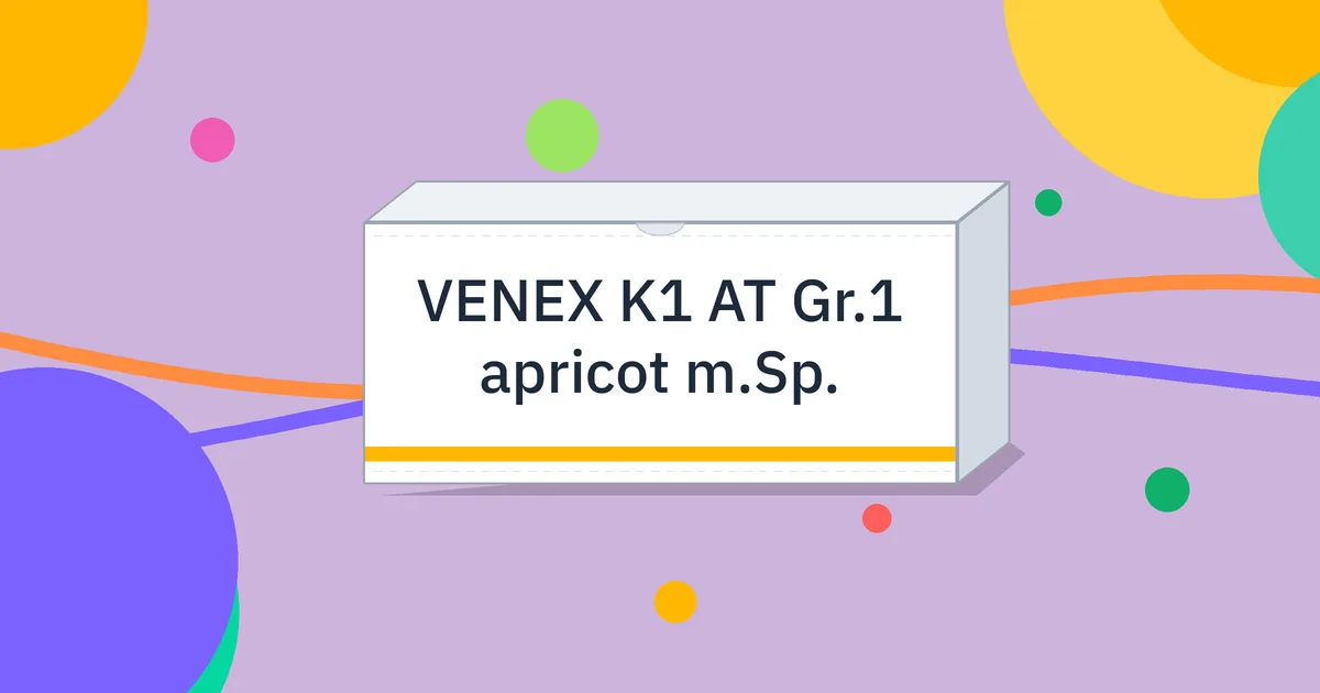 Symbolbild: Packung mit der Aufschrift VENEX K1 AT Gr.1 apricot m.Sp. (PZN 03195406) – Verfügbarkeit und Bezug in Apotheken in Frankfurt am Main