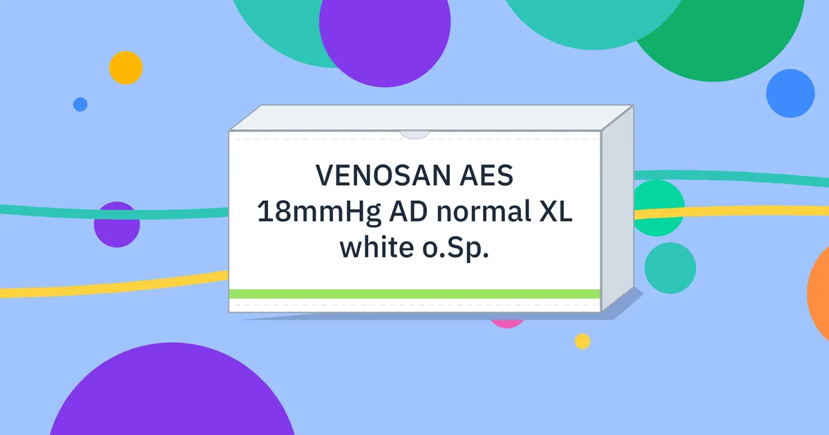 Symbolbild: Packung mit der Aufschrift VENOSAN AES 18mmHg AD normal XL white o.Sp. (PZN 15298749) – Verfügbarkeit und Bezug in Apotheken in Frankfurt am Main