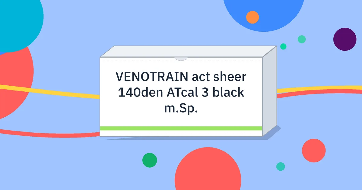 Symbolbild: Packung mit der Aufschrift VENOTRAIN act sheer 140den ATcal 3 black m.Sp. (PZN 16207743) – Verfügbarkeit und Bezug in Apotheken in Frankfurt am Main