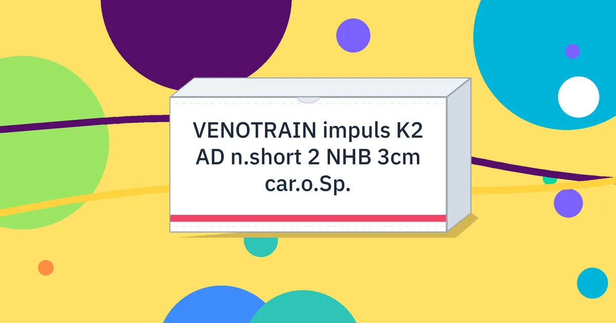 Symbolbild: Packung mit der Aufschrift VENOTRAIN impuls K2 AD n.short 2 NHB 3cm car.o.Sp. (PZN 08426796) – Verfügbarkeit und Bezug in Apotheken in Frankfurt am Main