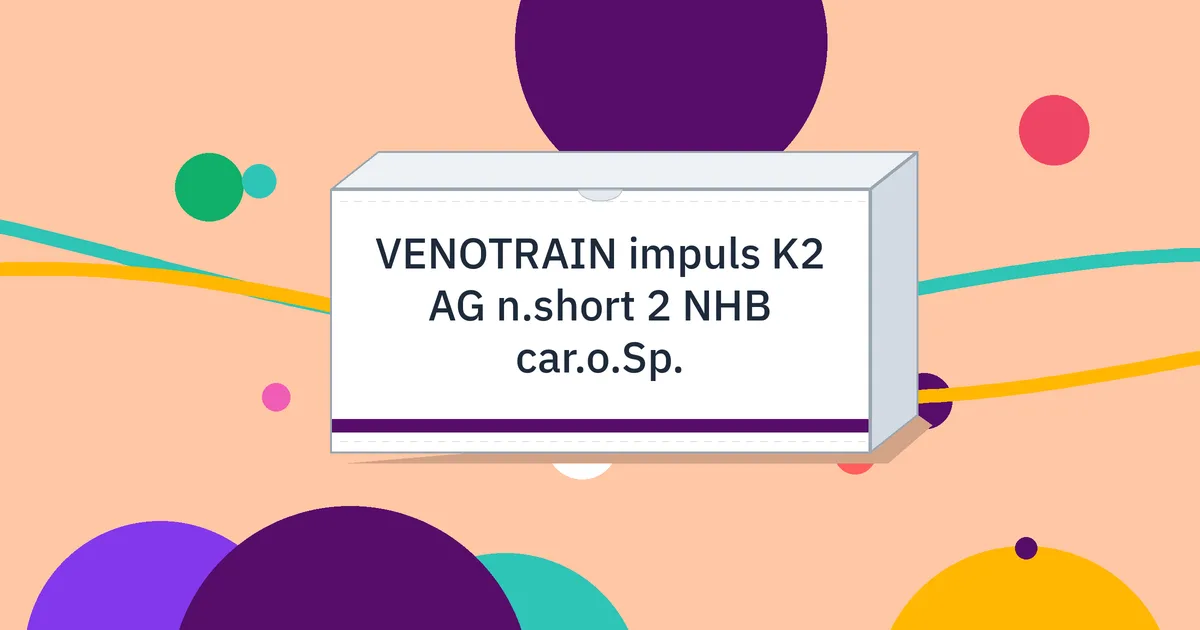 Symbolbild: Packung mit der Aufschrift VENOTRAIN impuls K2 AG n.short 2 NHB car.o.Sp. (PZN 08421497) – Verfügbarkeit und Bezug in Apotheken in Frankfurt am Main
