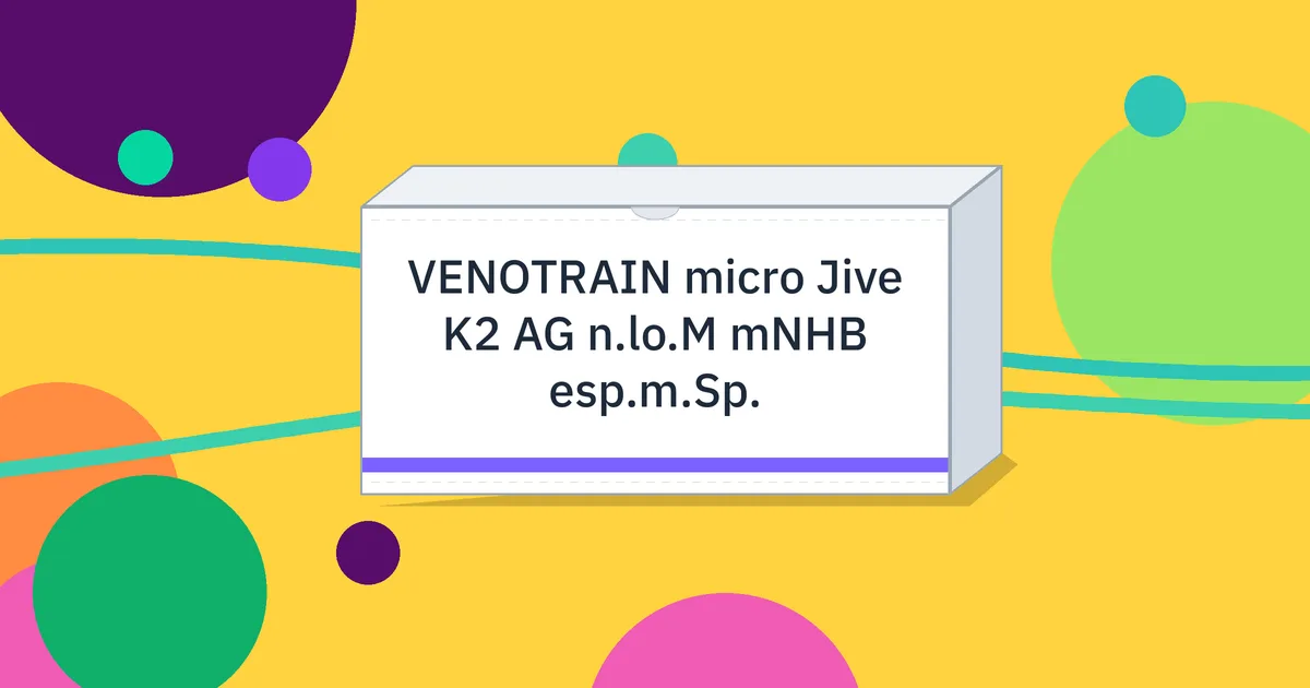 Symbolbild: Packung mit der Aufschrift VENOTRAIN micro Jive K2 AG n.lo.M mNHB esp.m.Sp. (PZN 17760442) – Verfügbarkeit und Bezug in Apotheken in Frankfurt am Main