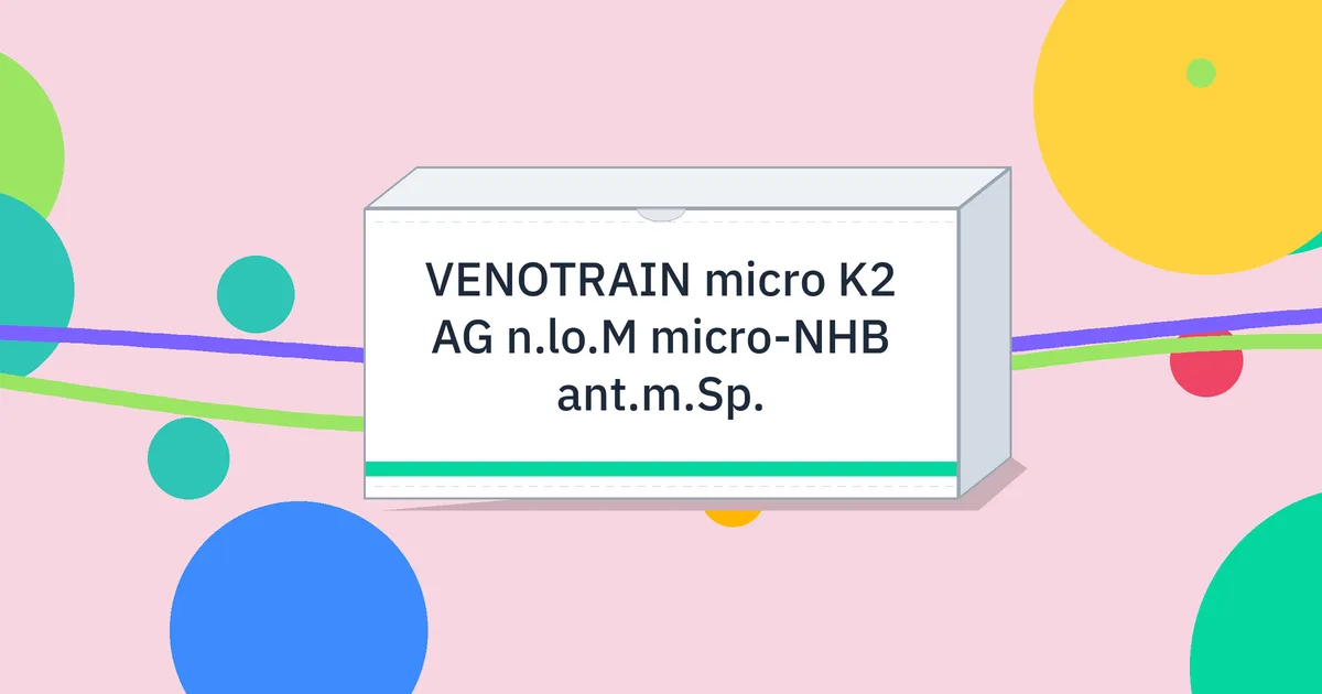 Symbolbild: Packung mit der Aufschrift VENOTRAIN micro K2 AG n.lo.M micro-NHB ant.m.Sp. (PZN 16067265) – Verfügbarkeit und Bezug in Apotheken in Frankfurt am Main