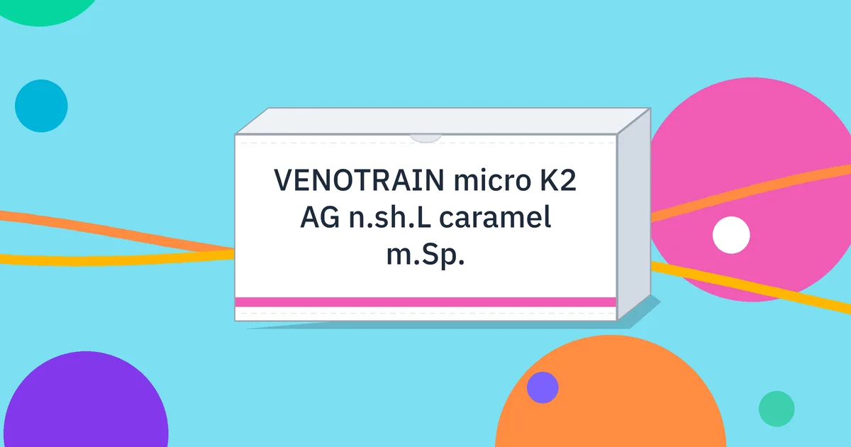 Symbolbild: Packung mit der Aufschrift VENOTRAIN micro K2 AG n.sh.L caramel m.Sp. (PZN 00810957) – Verfügbarkeit und Bezug in Apotheken in Frankfurt am Main