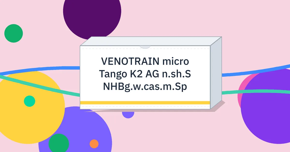 Symbolbild: Packung mit der Aufschrift VENOTRAIN micro Tango K2 AG n.sh.S NHBg.w.cas.m.Sp (PZN 20765271) – Verfügbarkeit und Bezug in Apotheken in Frankfurt am Main