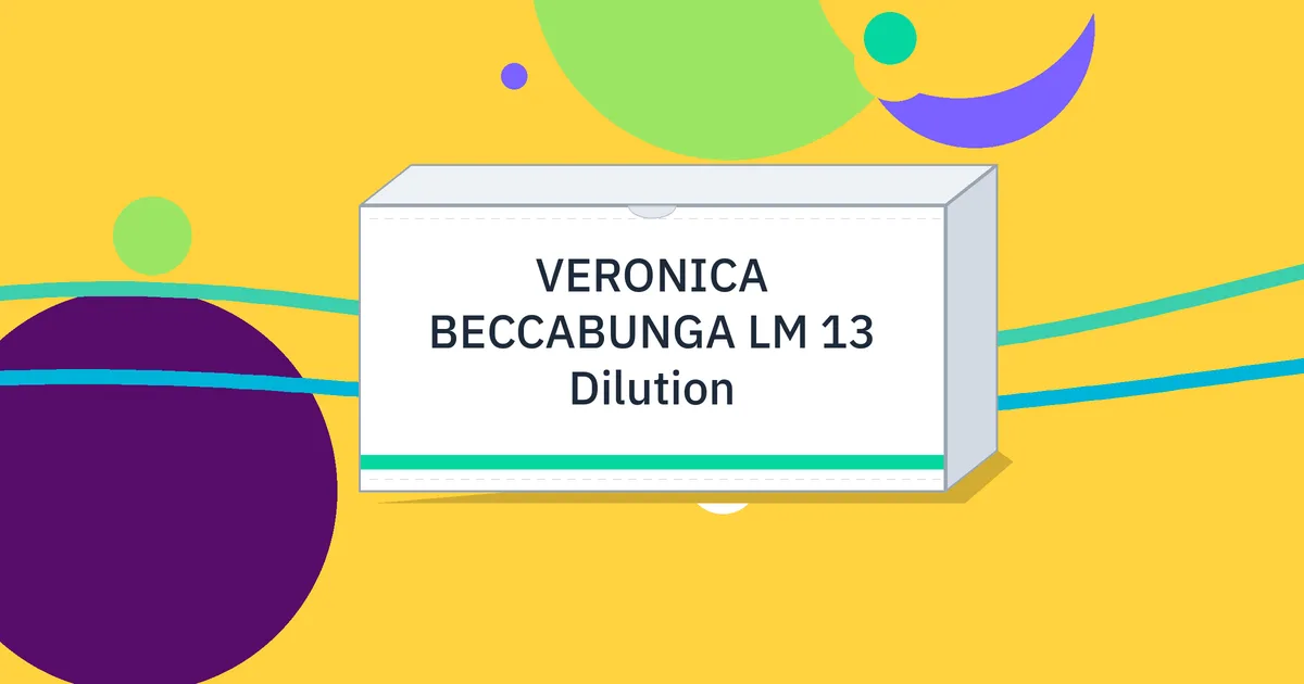 Symbolbild: Packung mit der Aufschrift VERONICA BECCABUNGA LM 13 Dilution (PZN 13268980) – Verfügbarkeit und Bezug in Apotheken in Frankfurt am Main