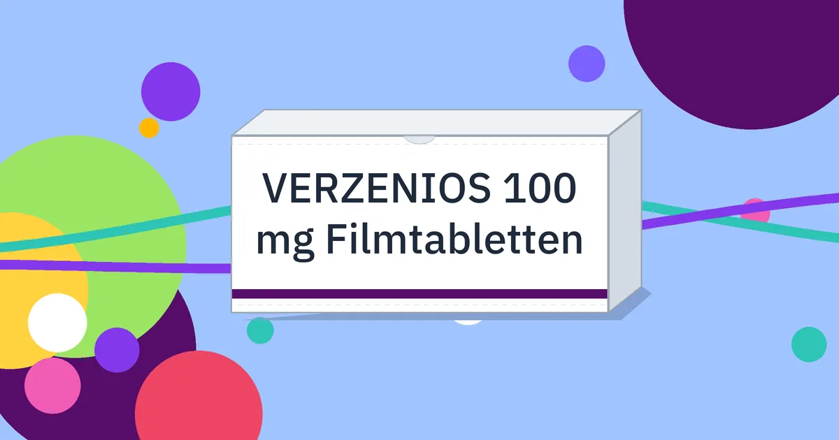 Symbolbild: Packung mit der Aufschrift VERZENIOS 100 mg Filmtabletten (PZN 14376097) – Verfügbarkeit und Bezug in Apotheken in Frankfurt am Main