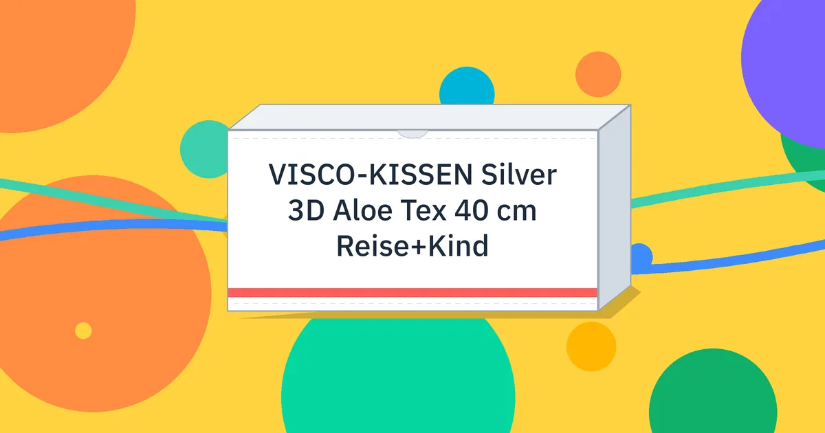 Symbolbild: Packung mit der Aufschrift VISCO-KISSEN Silver 3D Aloe Tex 40 cm Reise+Kind (PZN 20381381) – Verfügbarkeit und Bezug in Apotheken in Frankfurt am Main