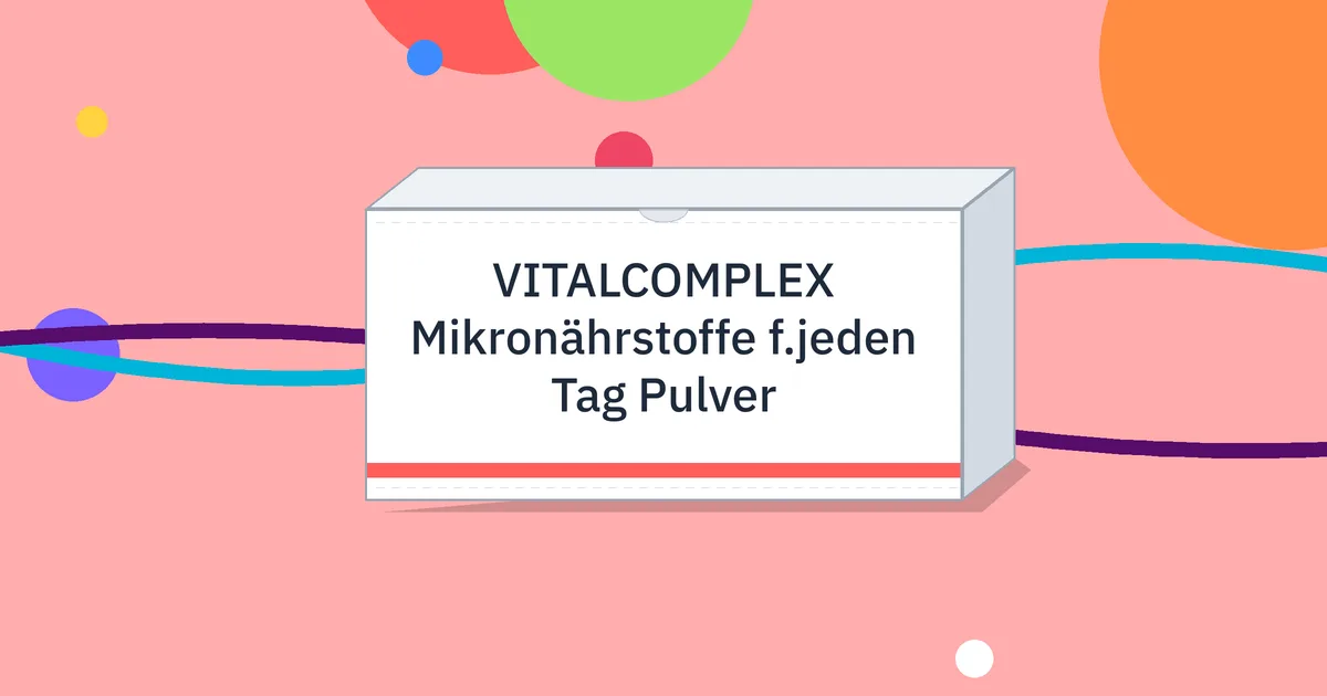Symbolbild: Packung mit der Aufschrift VITALCOMPLEX Mikronährstoffe f.jeden Tag Pulver (PZN 16387320) – Verfügbarkeit und Bezug in Apotheken in Frankfurt am Main