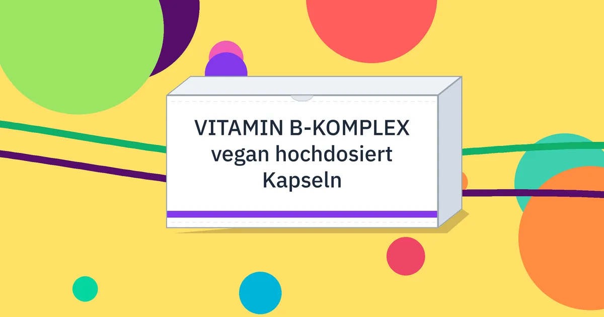 Symbolbild: Packung mit der Aufschrift VITAMIN B-KOMPLEX vegan hochdosiert Kapseln (PZN 18362057) – Verfügbarkeit und Bezug in Apotheken in Frankfurt am Main