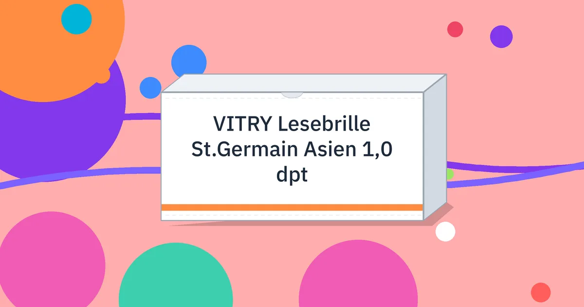 Symbolbild: Packung mit der Aufschrift VITRY Lesebrille St.Germain Asien 1,0 dpt (PZN 15623132) – Verfügbarkeit und Bezug in Apotheken in Frankfurt am Main