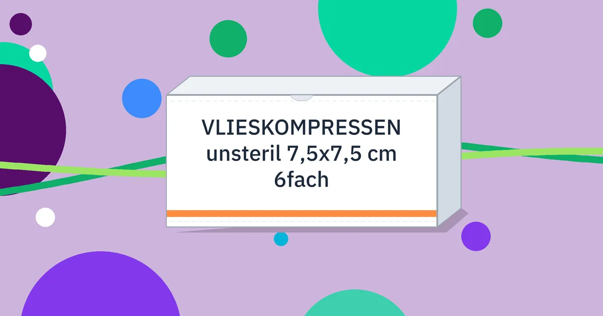 Symbolbild: Packung mit der Aufschrift VLIESKOMPRESSEN unsteril 7,5x7,5 cm 6fach (PZN 01280094) – Verfügbarkeit und Bezug in Apotheken in Frankfurt am Main
