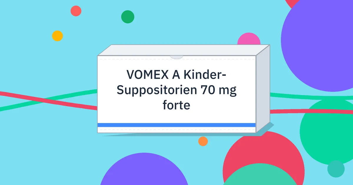 Symbolbild: Packung mit der Aufschrift VOMEX A Kinder-Suppositorien 70 mg forte (PZN 11091649) – Verfügbarkeit und Bezug in Apotheken in Frankfurt am Main