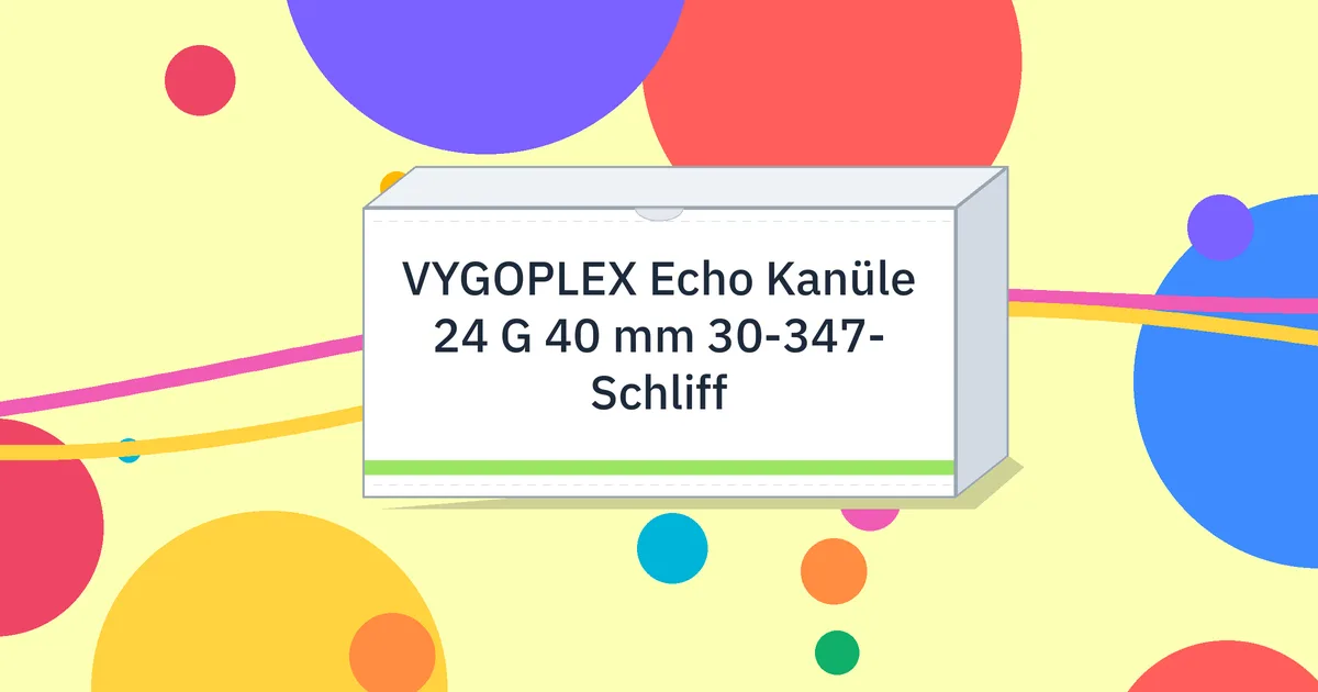 Symbolbild: Packung mit der Aufschrift VYGOPLEX Echo Kanüle 24 G 40 mm 30-347-Schliff (PZN 19817672) – Verfügbarkeit und Bezug in Apotheken in Frankfurt am Main