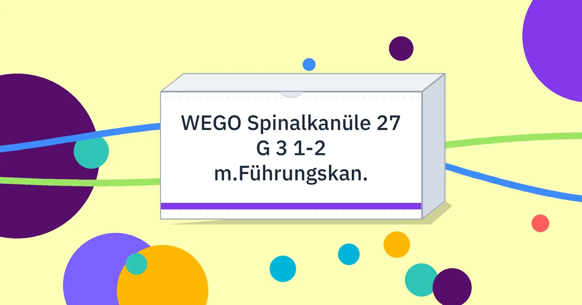 Symbolbild: Packung mit der Aufschrift WEGO Spinalkanüle 27 G 3 1-2 m.Führungskan. (PZN 18859929) – Verfügbarkeit und Bezug in Apotheken in Frankfurt am Main