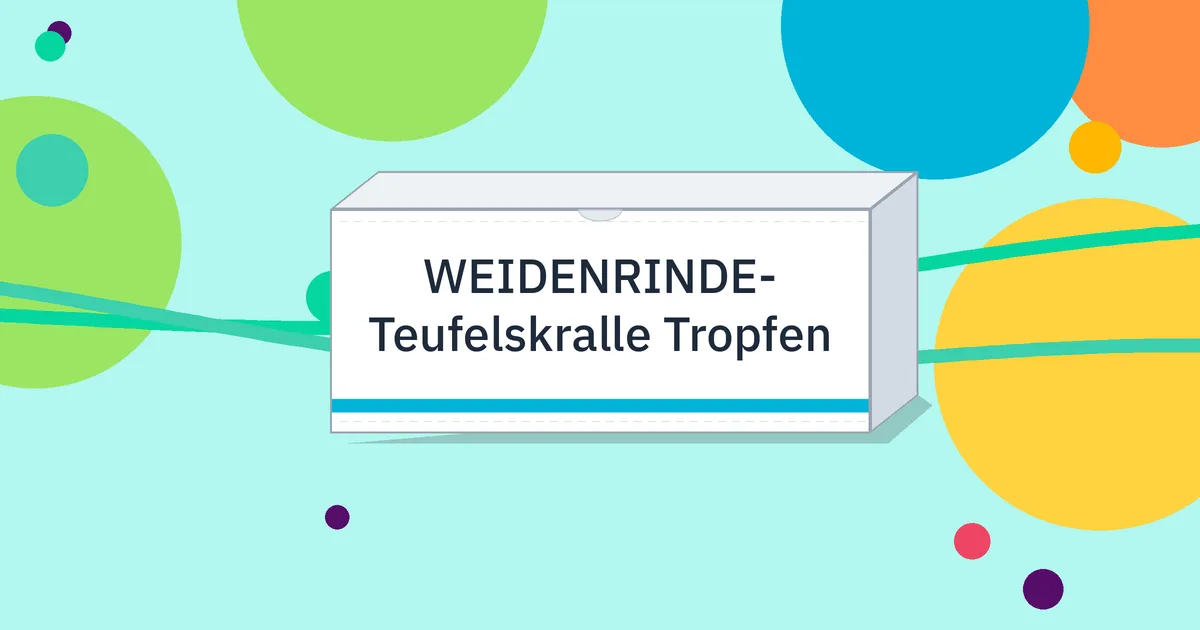Symbolbild: Packung mit der Aufschrift WEIDENRINDE-Teufelskralle Tropfen (PZN 18396760) – Verfügbarkeit und Bezug in Apotheken in Frankfurt am Main