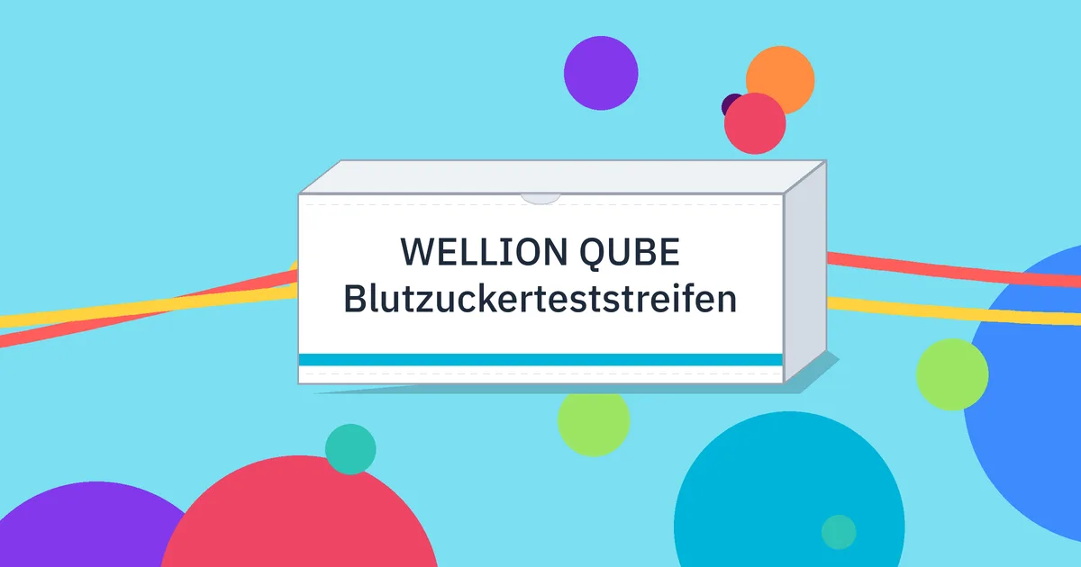 Symbolbild: Packung mit der Aufschrift WELLION QUBE Blutzuckerteststreifen (PZN 16870364) – Verfügbarkeit und Bezug in Apotheken in Frankfurt am Main