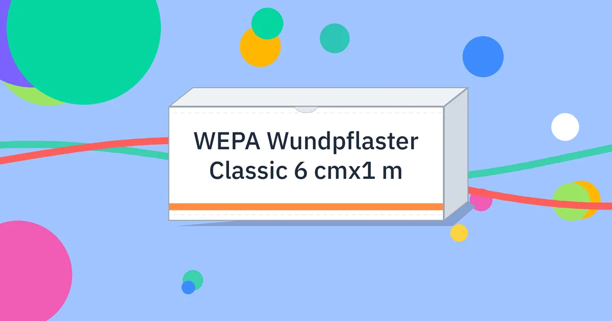 Symbolbild: Packung mit der Aufschrift WEPA Wundpflaster Classic 6 cmx1 m (PZN 16233864) – Verfügbarkeit und Bezug in Apotheken in Frankfurt am Main
