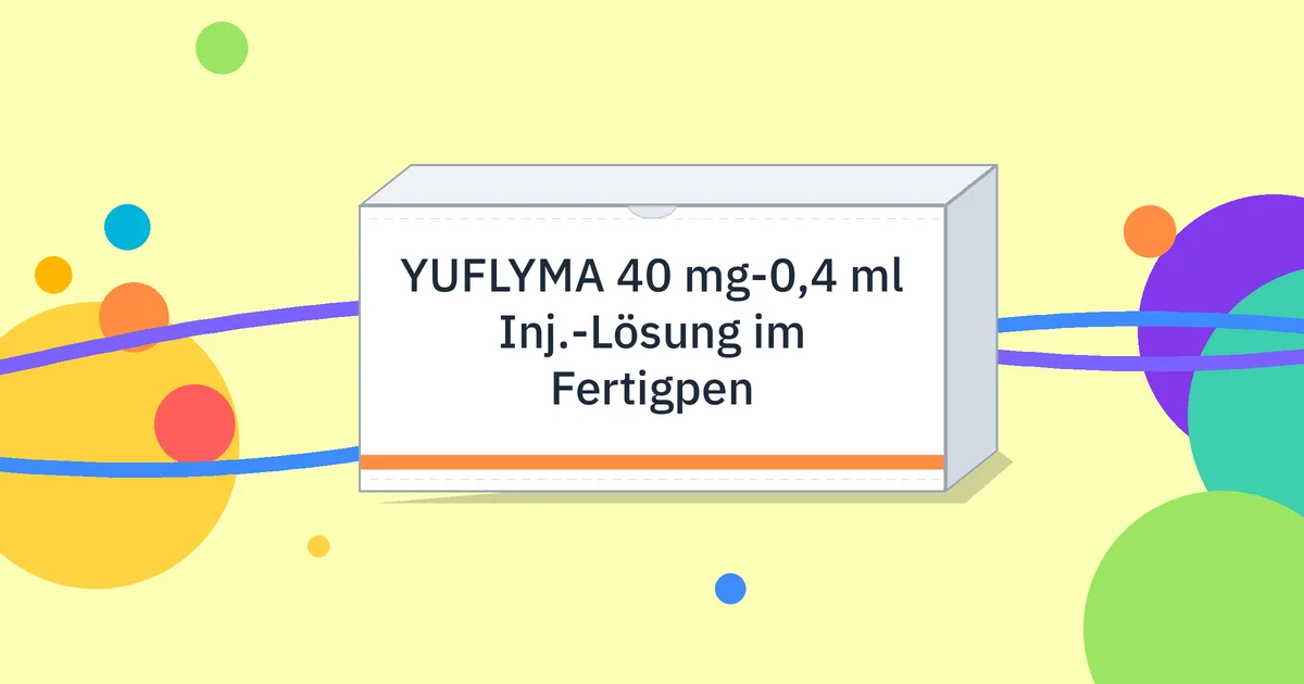 Symbolbild: Packung mit der Aufschrift YUFLYMA 40 mg-0,4 ml Inj.-Lösung im Fertigpen (PZN 18228873) – Verfügbarkeit und Bezug in Apotheken in Frankfurt am Main