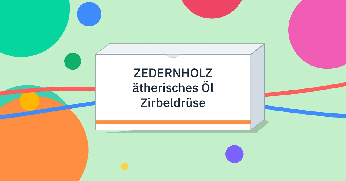 Symbolbild: Packung mit der Aufschrift ZEDERNHOLZ ätherisches Öl Zirbeldrüse (PZN 19413472) – Verfügbarkeit und Bezug in Apotheken in Frankfurt am Main