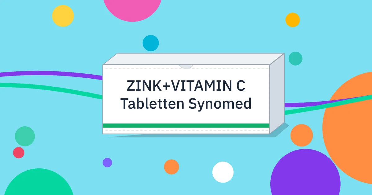 Symbolbild: Packung mit der Aufschrift ZINK+VITAMIN C Tabletten Synomed (PZN 02833454) – Verfügbarkeit und Bezug in Apotheken in Frankfurt am Main