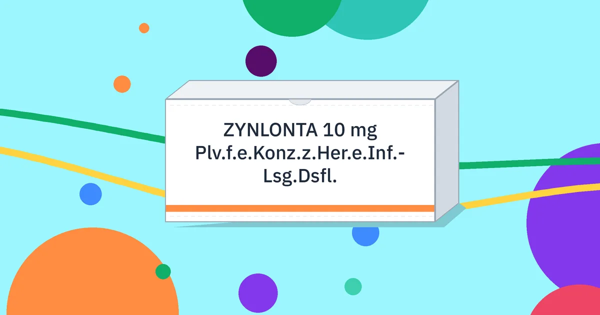 Symbolbild: Packung mit der Aufschrift ZYNLONTA 10 mg Plv.f.e.Konz.z.Her.e.Inf.-Lsg.Dsfl. (PZN 18423652) – Verfügbarkeit und Bezug in Apotheken in Frankfurt am Main
