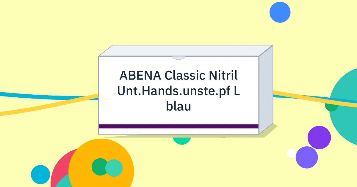 Symbolbild: Packung mit der Aufschrift ABENA Classic Nitril Unt.Hands.unste.pf L blau (PZN 17416934) – Verfügbarkeit und Bezug in Apotheken in Frankfurt am Main