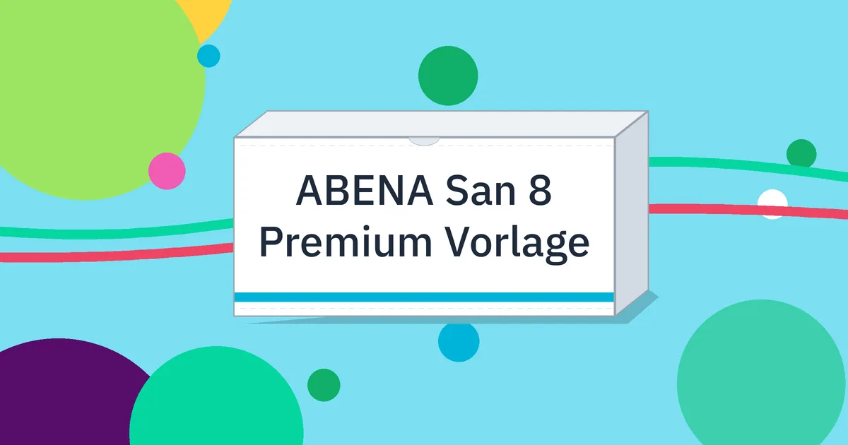 Symbolbild: Packung mit der Aufschrift ABENA San 8 Premium Vorlage (PZN 10219716) – Verfügbarkeit und Bezug in Apotheken in Frankfurt am Main