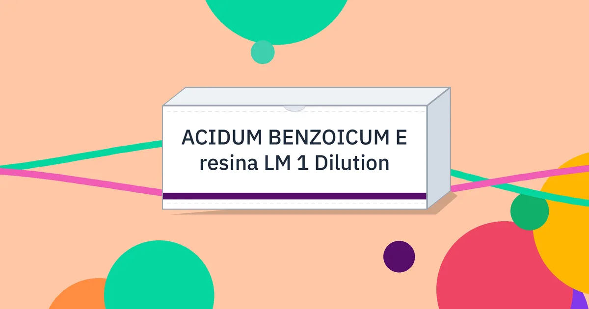 Symbolbild: Packung mit der Aufschrift ACIDUM BENZOICUM E resina LM 1 Dilution (PZN 16241450) – Verfügbarkeit und Bezug in Apotheken in Frankfurt am Main