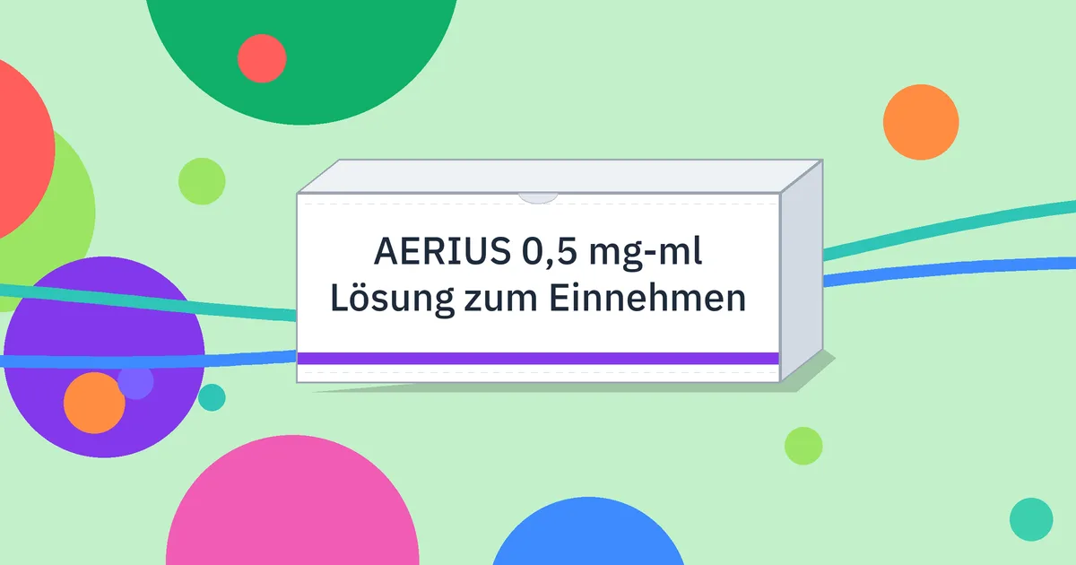 Symbolbild: Packung mit der Aufschrift AERIUS 0,5 mg-ml Lösung zum Einnehmen (PZN 00202347) – Verfügbarkeit und Bezug in Apotheken in Frankfurt am Main