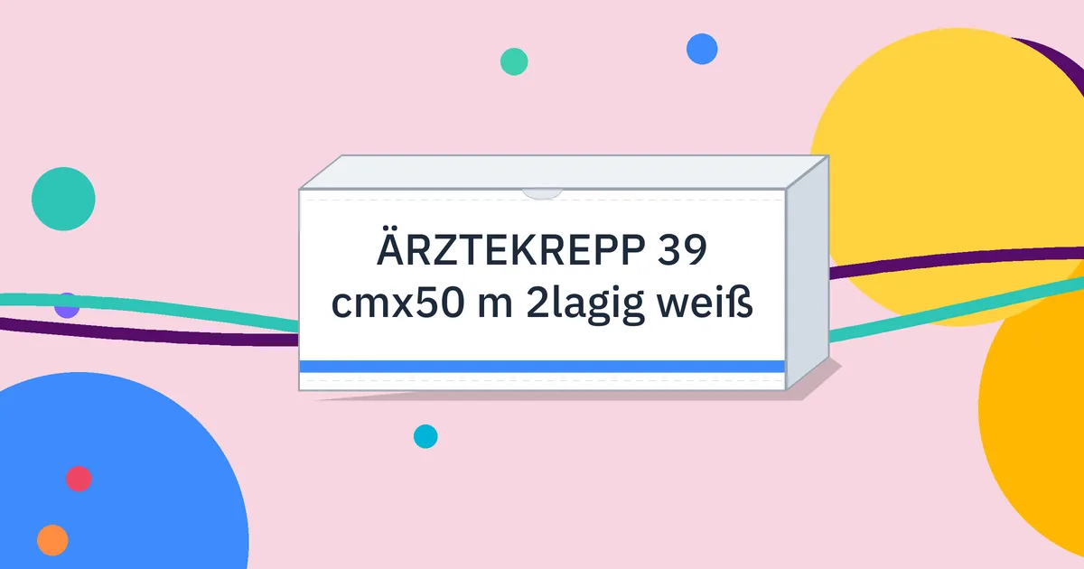 Symbolbild: Packung mit der Aufschrift ÄRZTEKREPP 39 cmx50 m 2lagig weiß (PZN 10627438) – Verfügbarkeit und Bezug in Apotheken in Frankfurt am Main