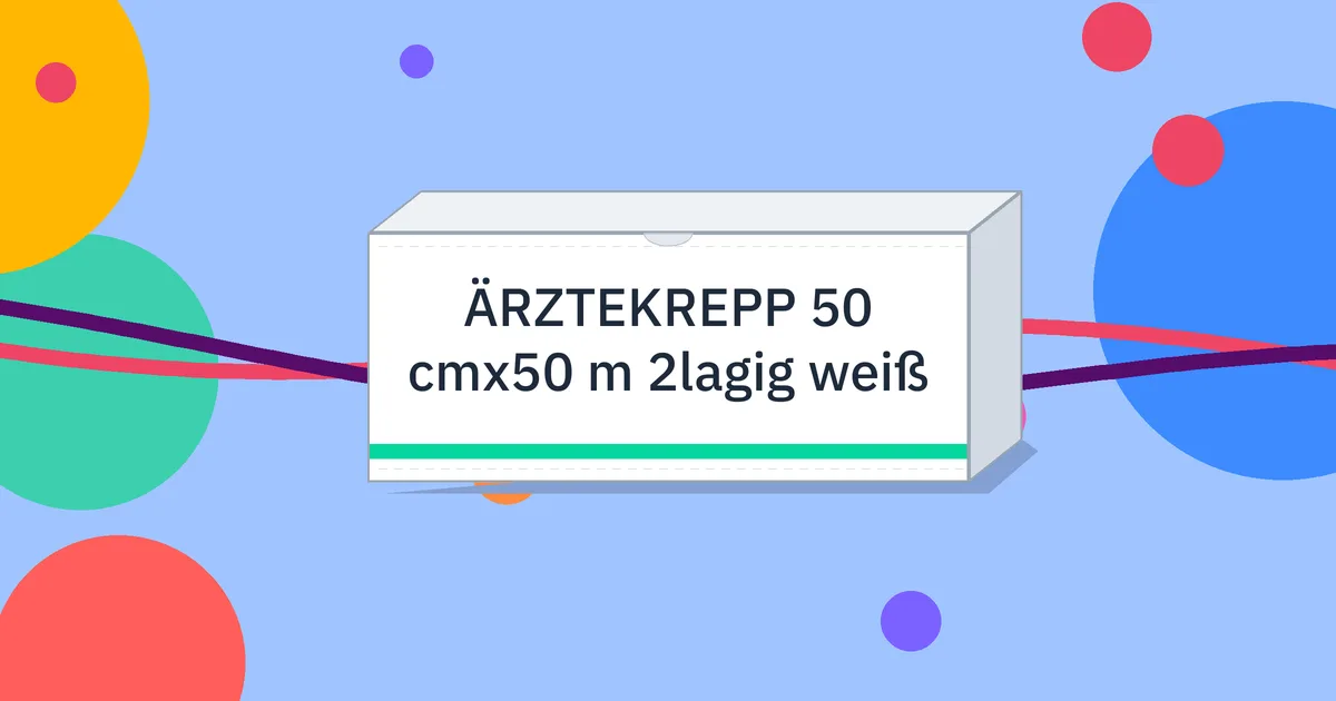 Symbolbild: Packung mit der Aufschrift ÄRZTEKREPP 50 cmx50 m 2lagig weiß (PZN 01313669) – Verfügbarkeit und Bezug in Apotheken in Frankfurt am Main