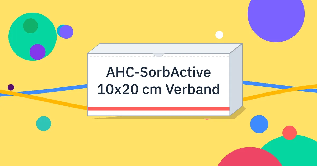 Symbolbild: Packung mit der Aufschrift AHC-SorbActive 10x20 cm Verband (PZN 18883632) – Verfügbarkeit und Bezug in Apotheken in Frankfurt am Main