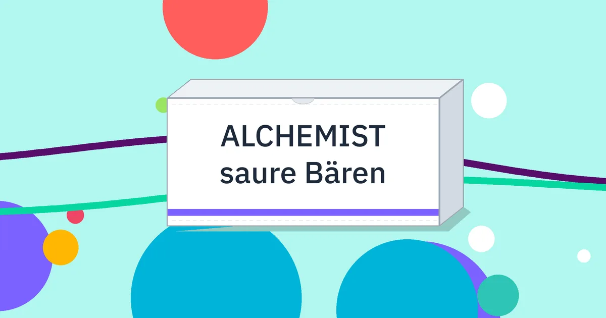 Symbolbild: Packung mit der Aufschrift ALCHEMIST saure Bären (PZN 11848822) – Verfügbarkeit und Bezug in Apotheken in Frankfurt am Main