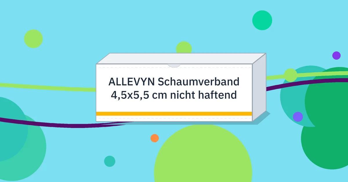 Symbolbild: Packung mit der Aufschrift ALLEVYN Schaumverband 4,5x5,5 cm nicht haftend (PZN 13249089) – Verfügbarkeit und Bezug in Apotheken in Frankfurt am Main