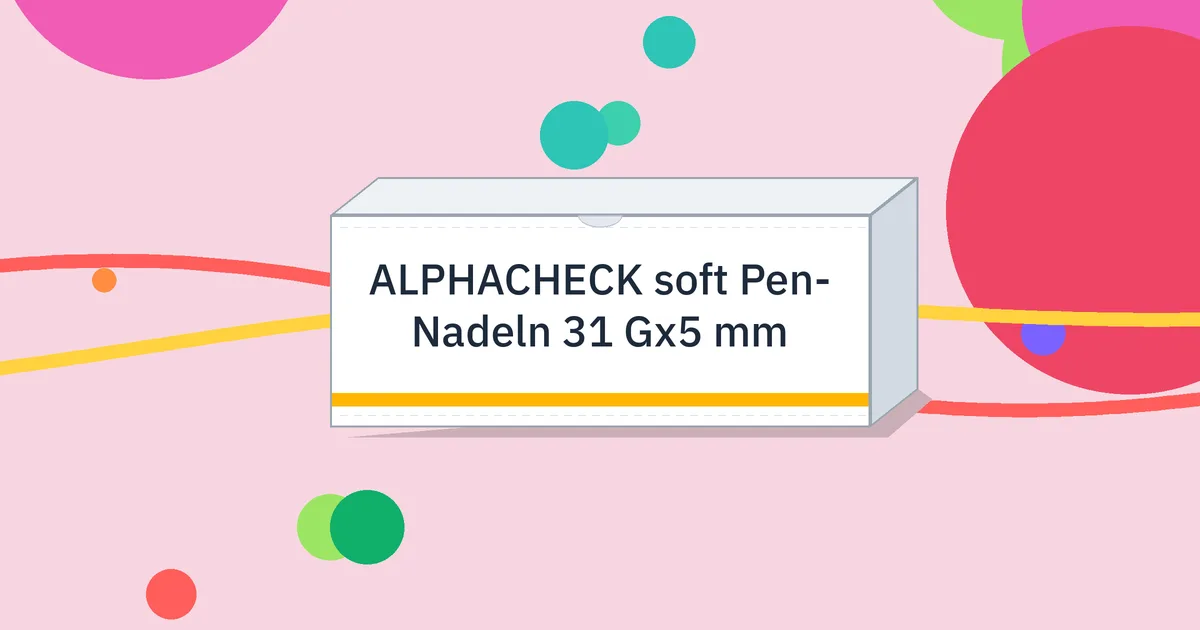 Symbolbild: Packung mit der Aufschrift ALPHACHECK soft Pen-Nadeln 31 Gx5 mm (PZN 11236303) – Verfügbarkeit und Bezug in Apotheken in Frankfurt am Main