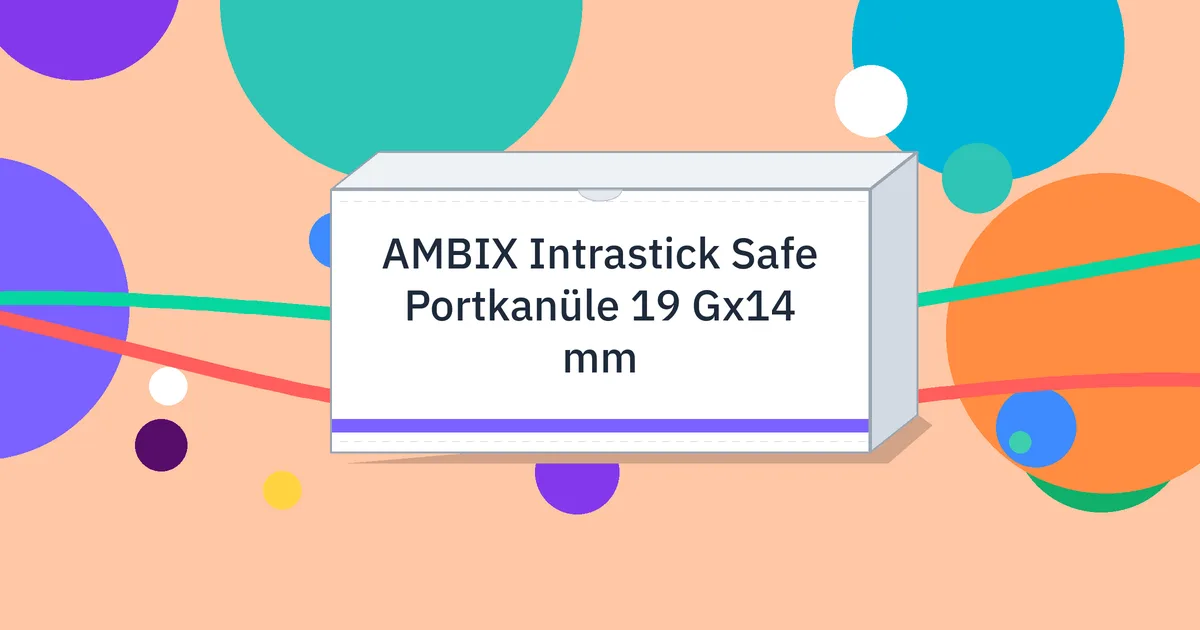 Symbolbild: Packung mit der Aufschrift AMBIX Intrastick Safe Portkanüle 19 Gx14 mm (PZN 14286767) – Verfügbarkeit und Bezug in Apotheken in Frankfurt am Main