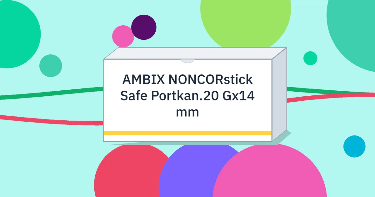 Symbolbild: Packung mit der Aufschrift AMBIX NONCORstick Safe Portkan.20 Gx14 mm (PZN 10048893) – Verfügbarkeit und Bezug in Apotheken in Frankfurt am Main