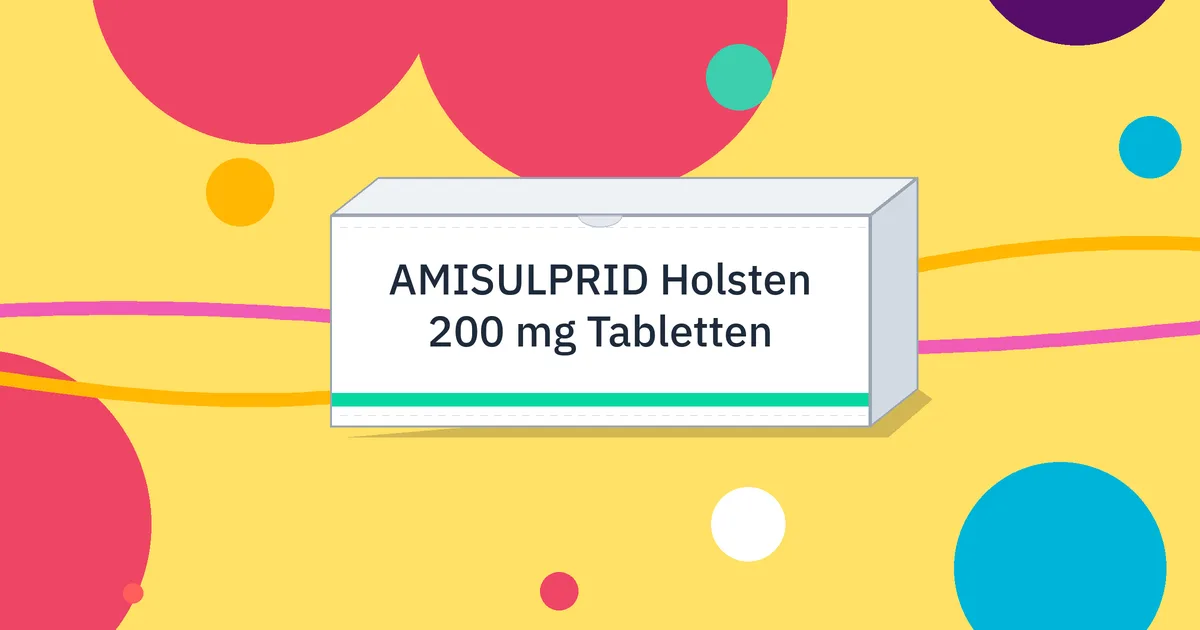 Symbolbild: Packung mit der Aufschrift AMISULPRID Holsten 200 mg Tabletten (PZN 12645245) – Verfügbarkeit und Bezug in Apotheken in Frankfurt am Main