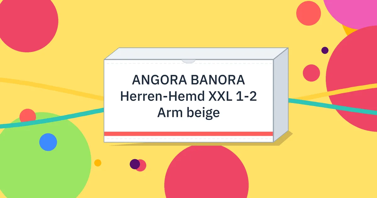 Symbolbild: Packung mit der Aufschrift ANGORA BANORA Herren-Hemd XXL 1-2 Arm beige (PZN 01537920) – Verfügbarkeit und Bezug in Apotheken in Frankfurt am Main